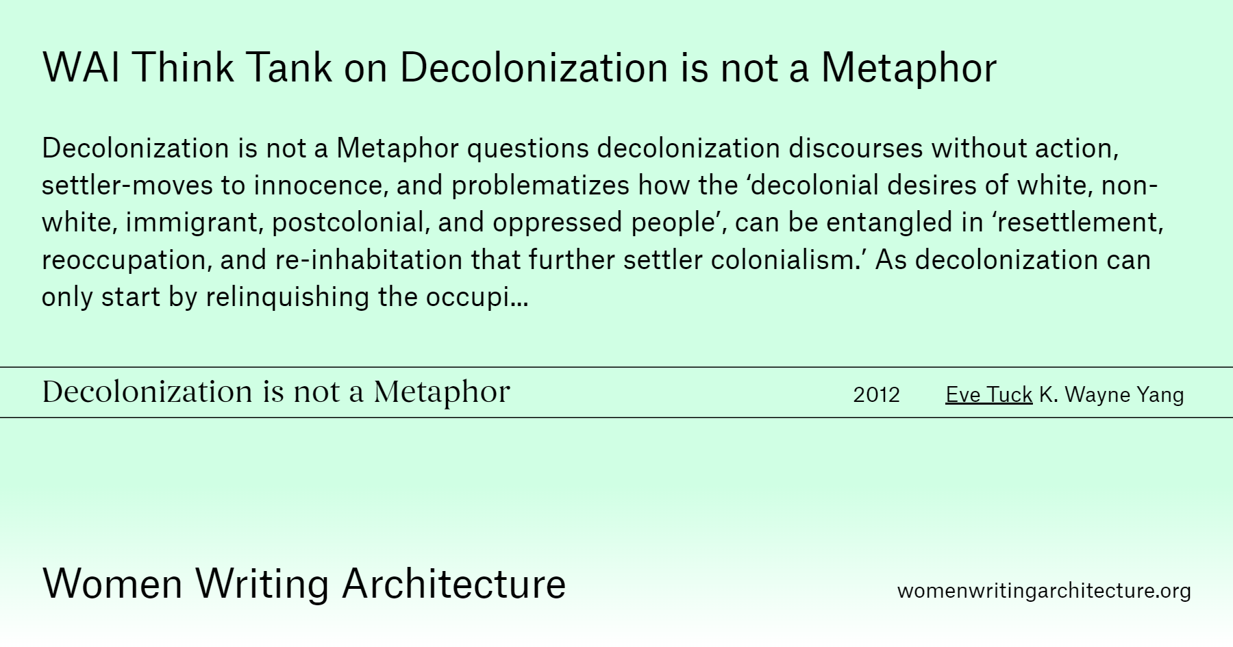 WAI Think Tank On Decolonization Is Not A Metaphor Women Writing wai-think-tank-on-decolonization-is-not-a-metaphor-women-writing